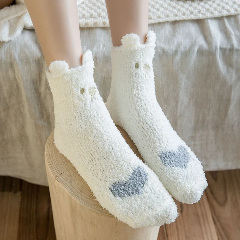 Thick Velvet Cotton Coral Fleece Flannel Ankle Socks Womens Cashmere ...