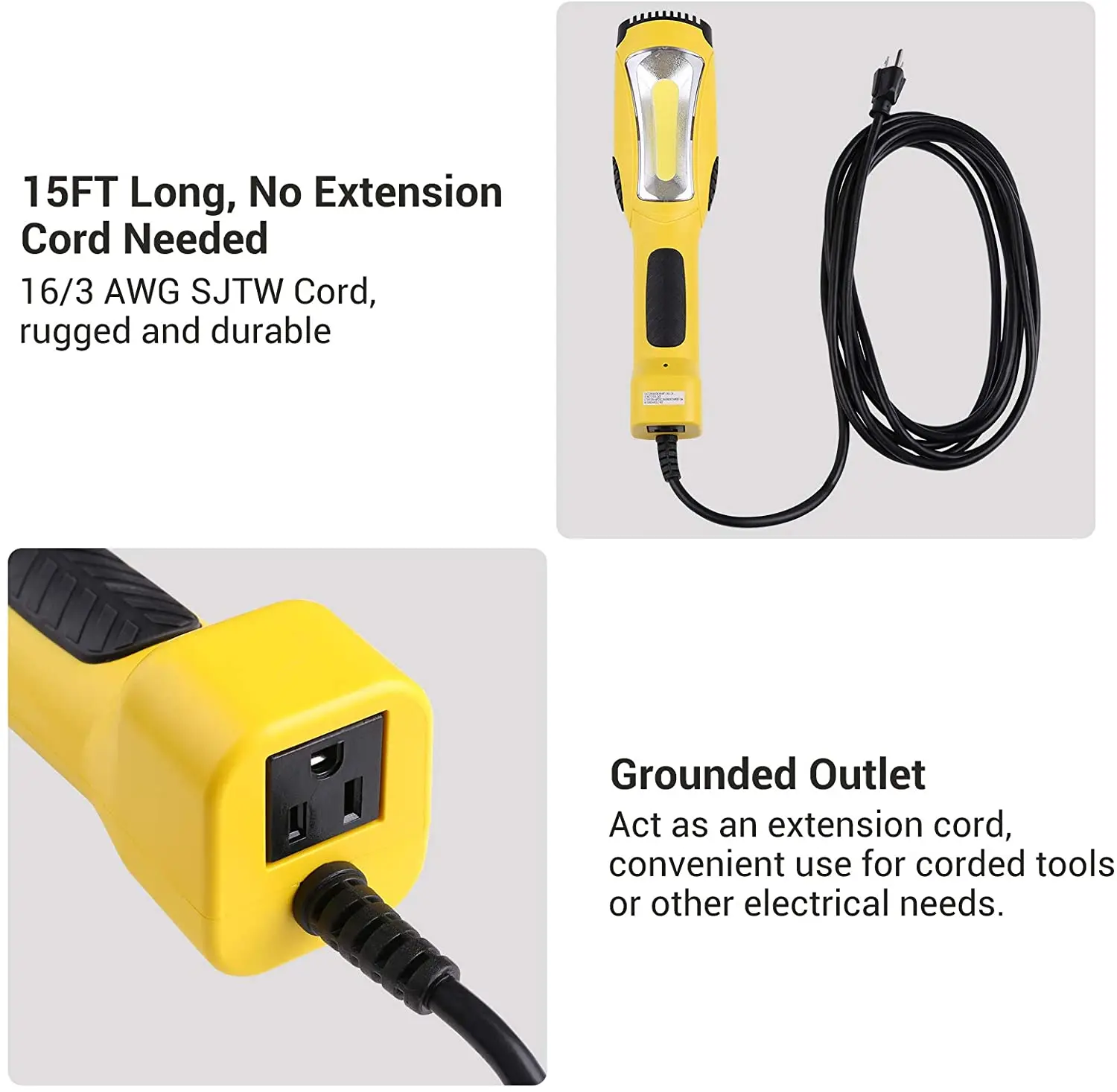 Portable Corded Led Work Light With Outlet In Handle,1200 Lumen 6ft ...