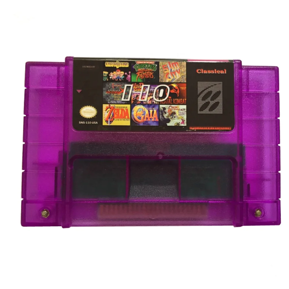 Ntsc/usa Version Purple Shell Multi Card 16bit 110 In 1 Games Cartridge ...