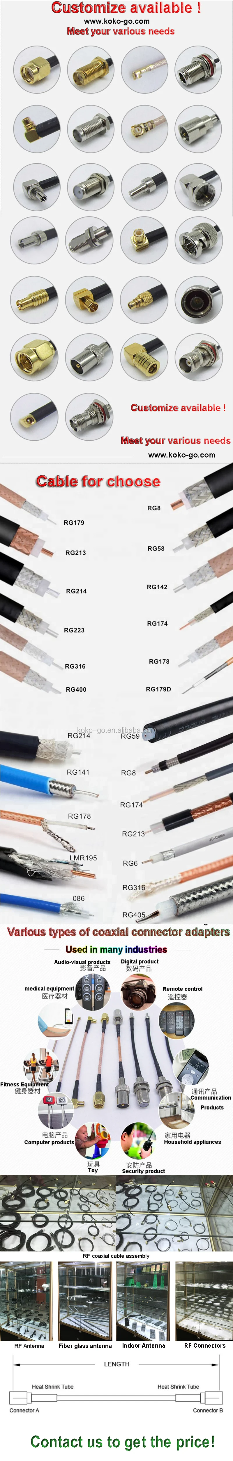 Rf 50 Ohm Rg174 Rg178 Rg316 Rg58 Lmr100 Lmr195 Lmr200 Lmr240 Lmr400 ...