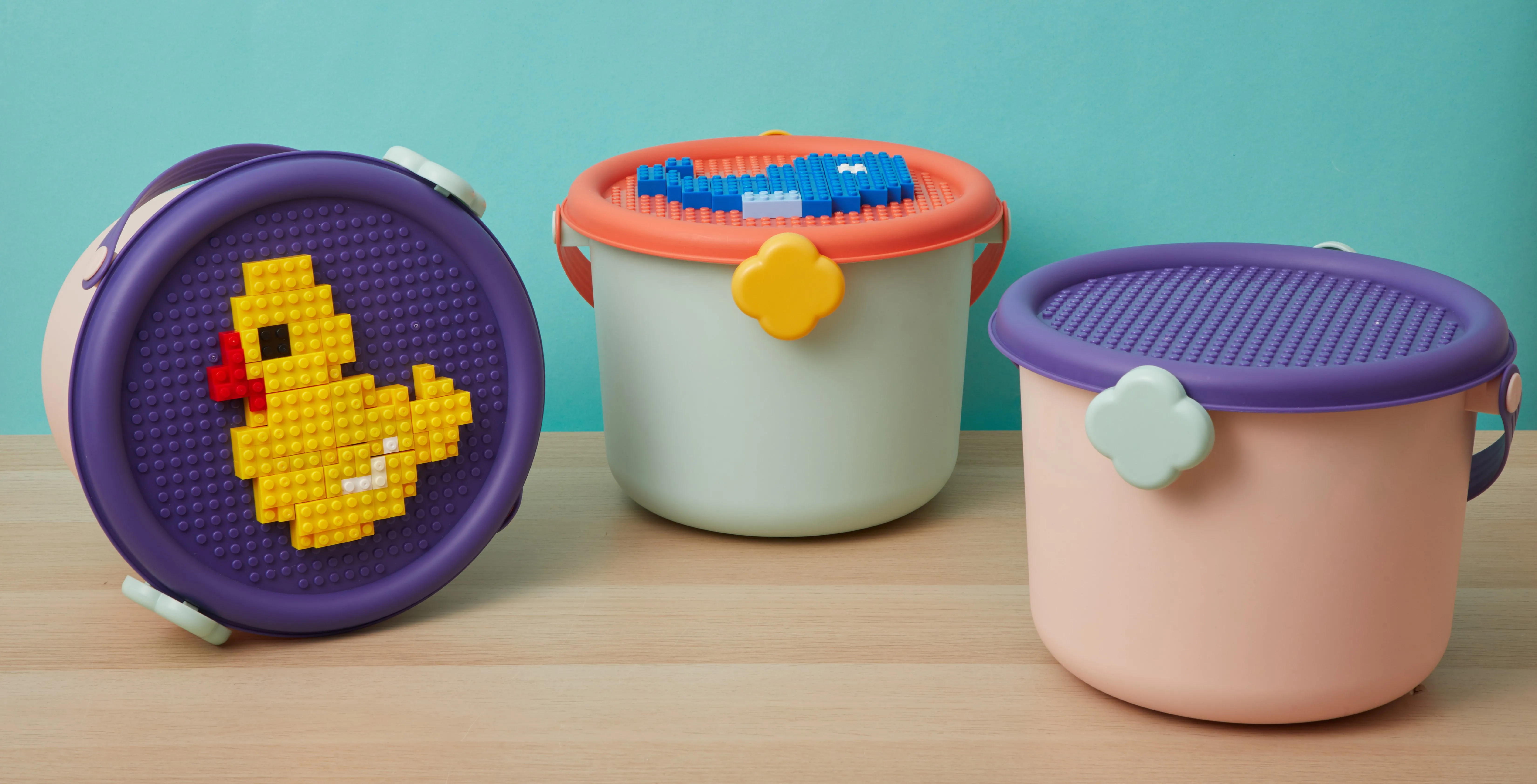 Toy Storage Bucket with Lid Cartoon Children's Building Blocks Portable ...