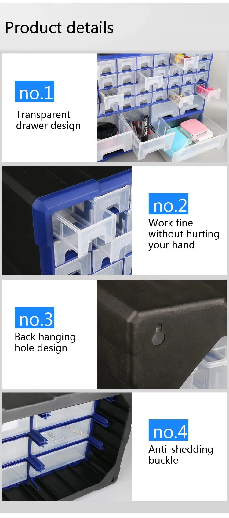 Home Storage Organization Plastic Tool Box Storage Bins With Drawers ...