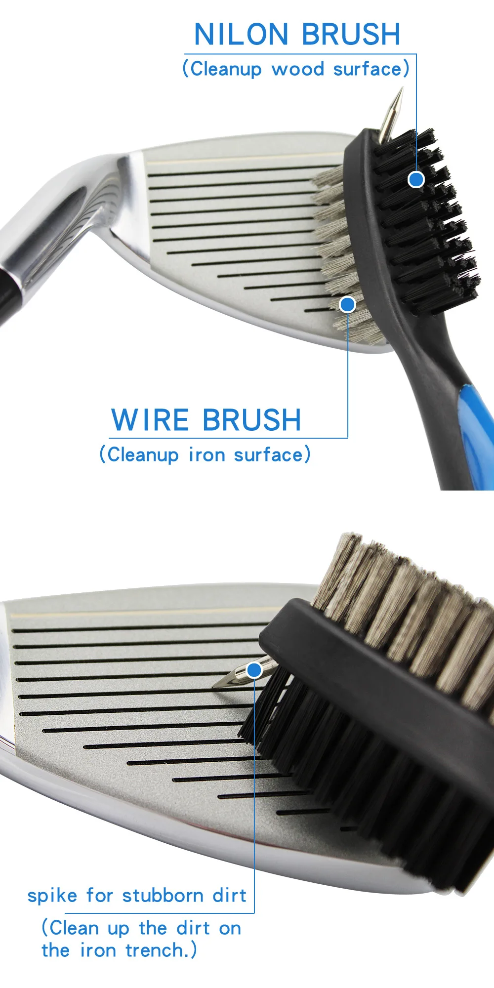 Three-in-One Double-Sided Plastic Golf Club Cleaning Brush Accessory ...