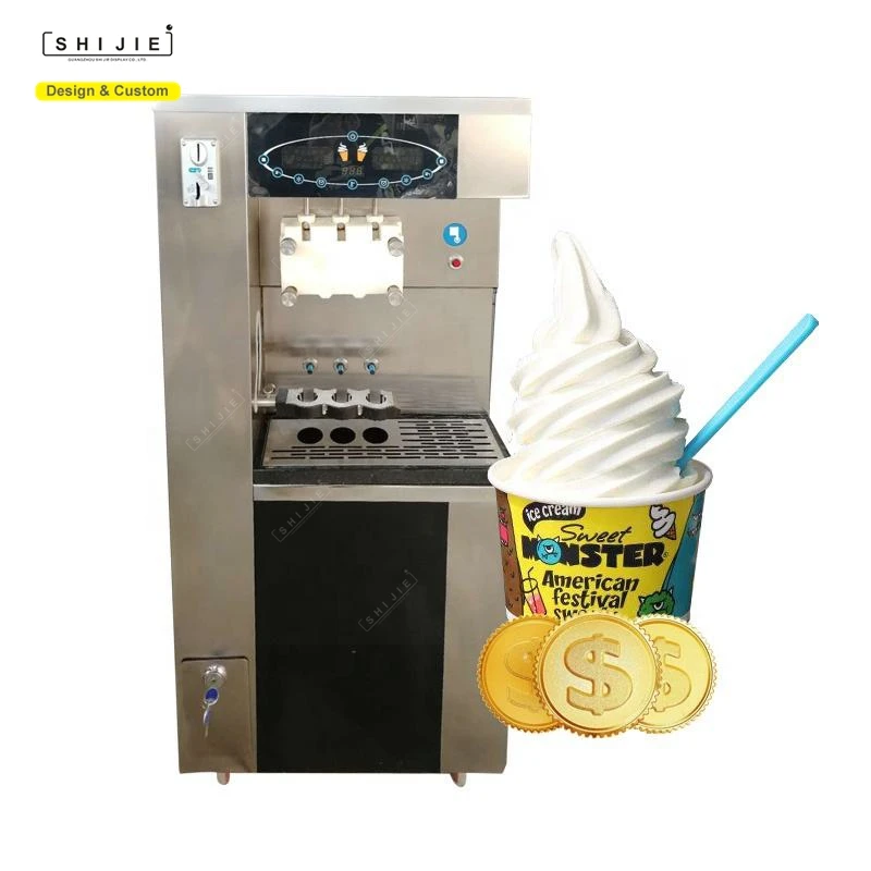 Stainless Steel Waffle Cone Soft Ice Cream Vending Machine 3 Flavor ...