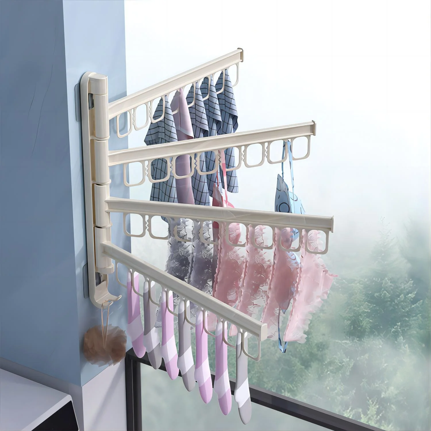 Punch-Free Folding Wall Mounted Clothes Storage Rack 180 Degree ...