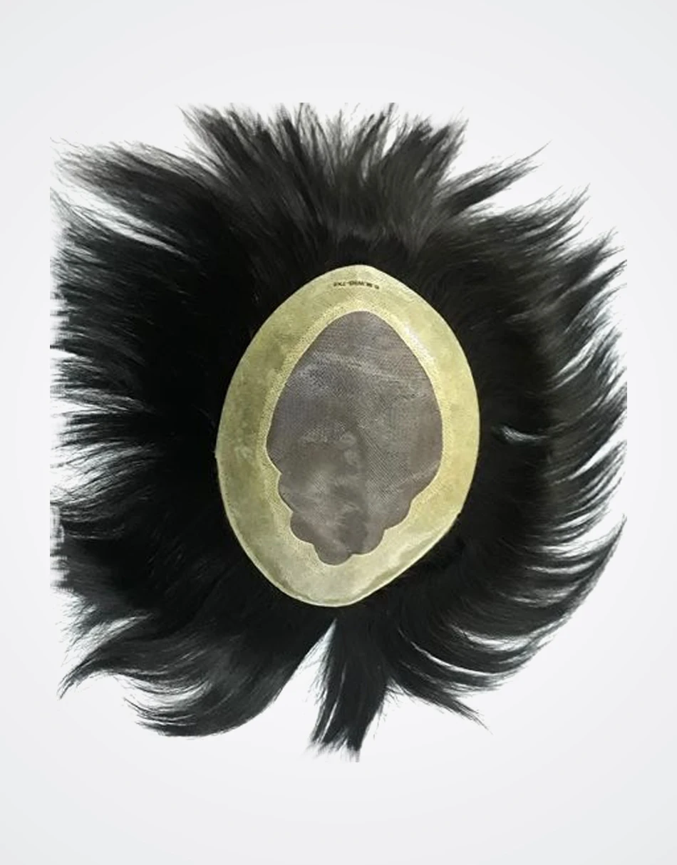 Side Skin Front Less 100% Human Hair Piece V Loop Front Hairline Toupee ...