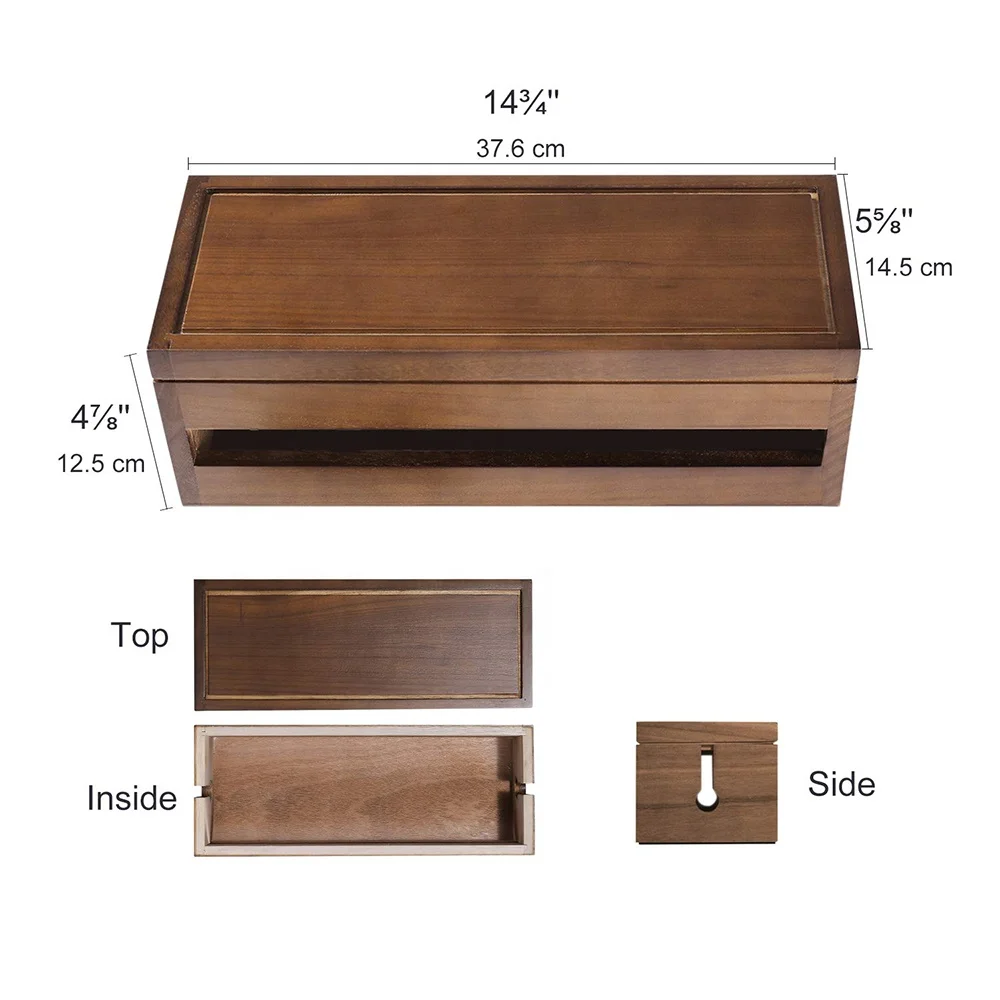 Brown Cable Management Box Wooden Cord Organizer Box For Extension Cord ...