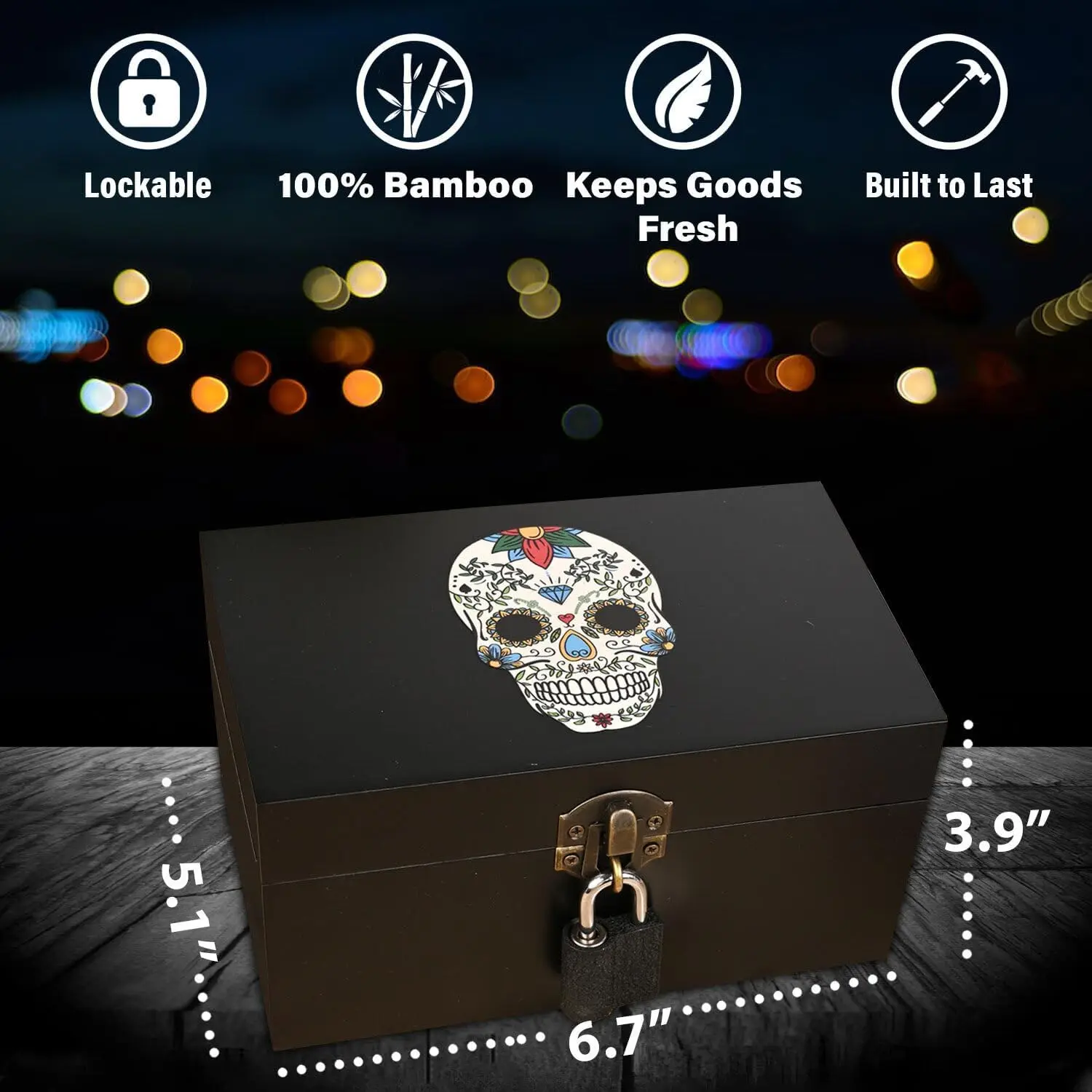 Bamboo Locking Sugarbox With Smell Proof Jar,Rolling Tray And Lock And ...