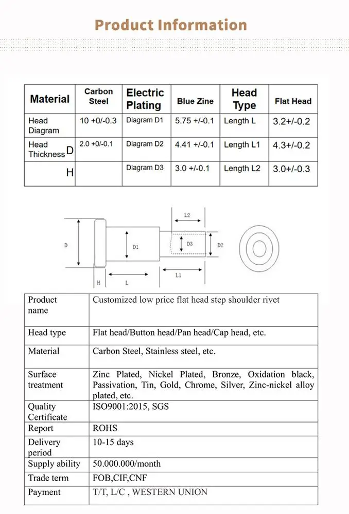 Dongguan Custom Step Rivet - Solid Pin Shoulder Stepped Rivet
