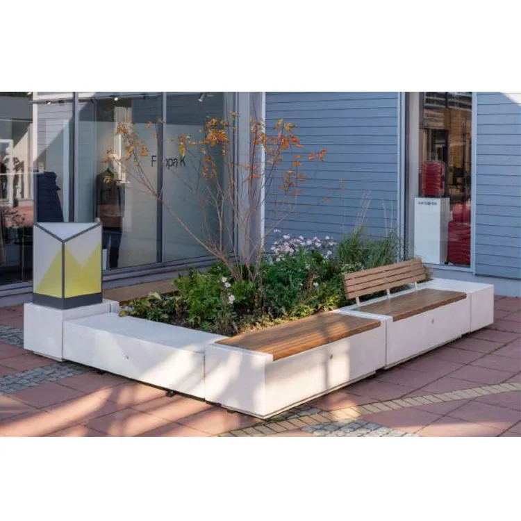 Custom Made Outdoor Cement GRC Concrete and Wood Benches