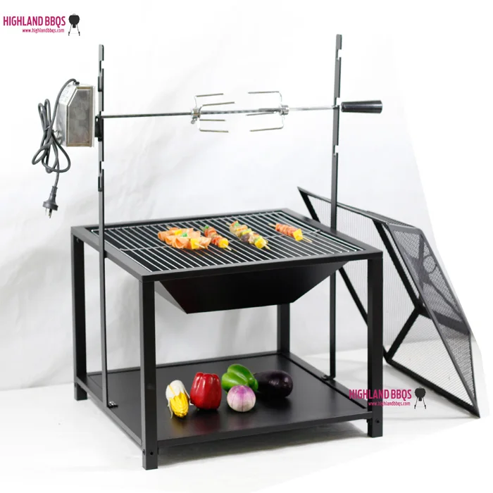 Multi-function Fire Pit With Bbq Rotisserie Kit Square Bbq Grill Wood ...