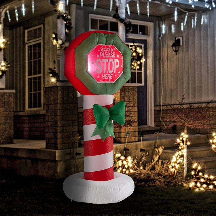 Blow Up Outdoor Yard Garden Christmas Inflatable Lighted Santa Stop ...