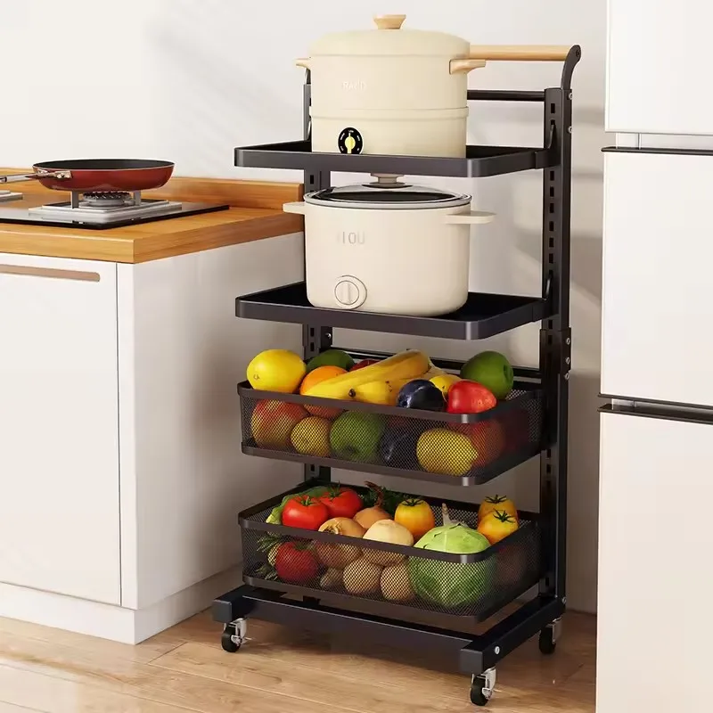 4-tier Multi-purpose Rolling Sheet Pan Trolley Adjustable Height ...