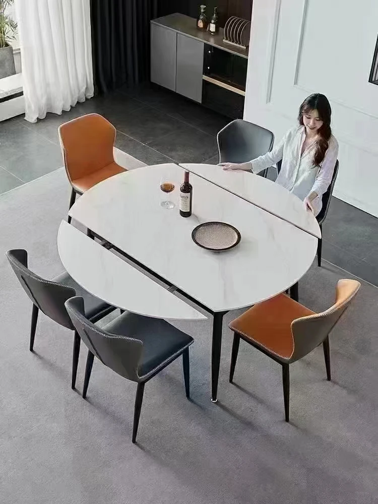 Modern Sintered Stone Gray Marble Ceramic Round Folding Extendable Dining Table - Buy Gray ...