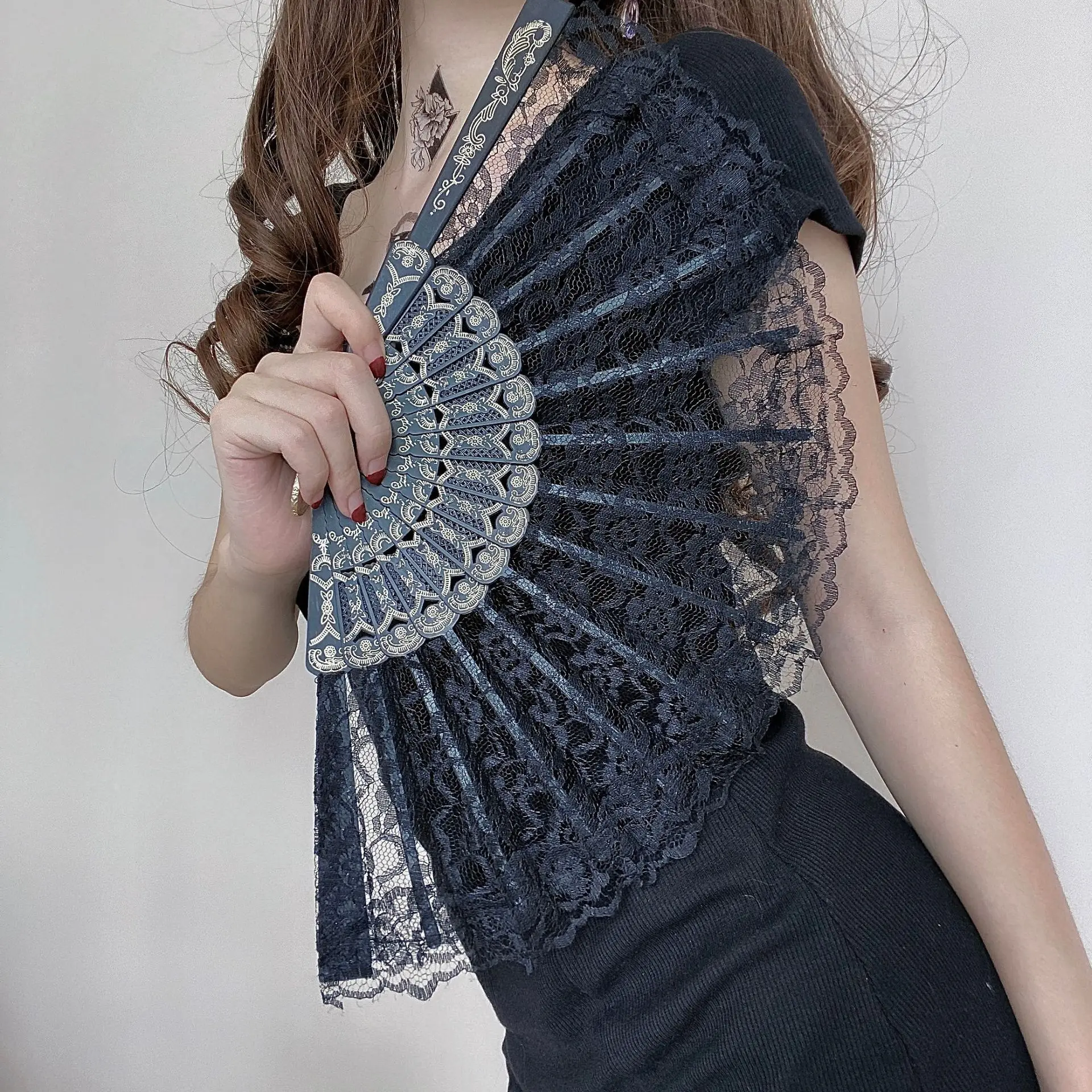 Lace Hand Fans for Women Mini Fold Fan Chinese Style Bamboo Silk ...