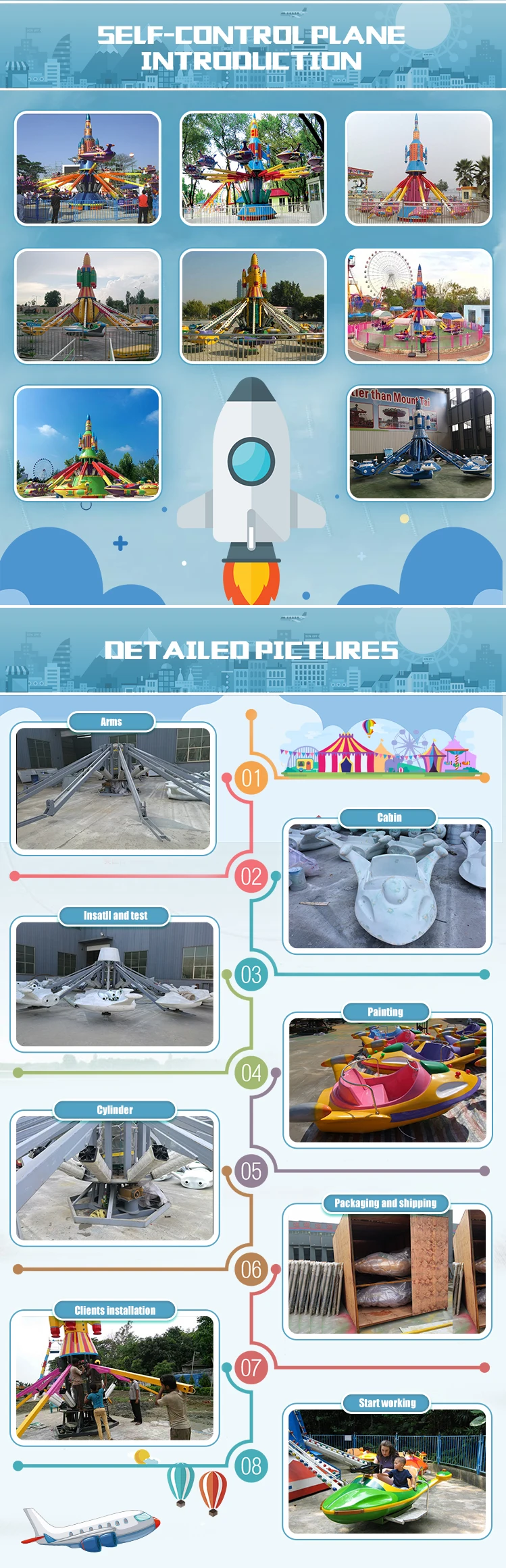 Theme Park Amusement Mechanical Plane Equipment Self Control Plane ...