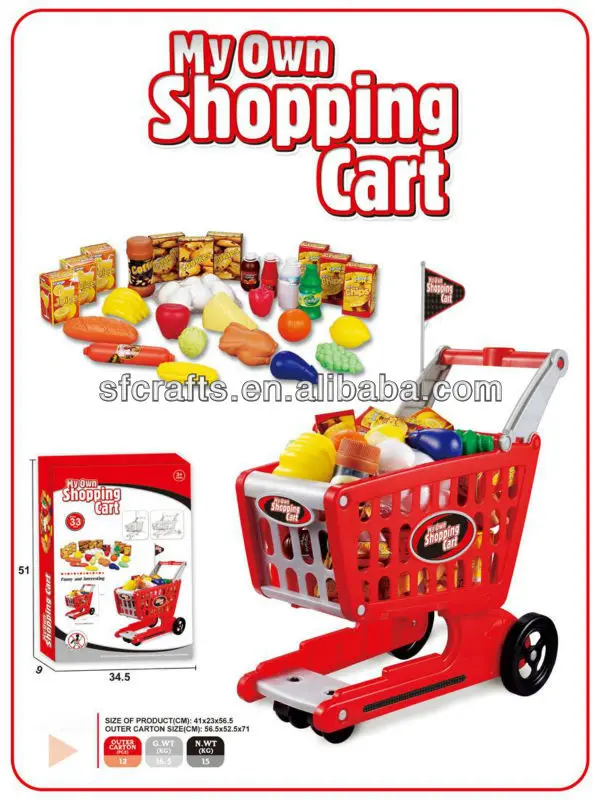 Funny Plastic Supermarket Shopping Trolley Cart Toys With Food Set ...