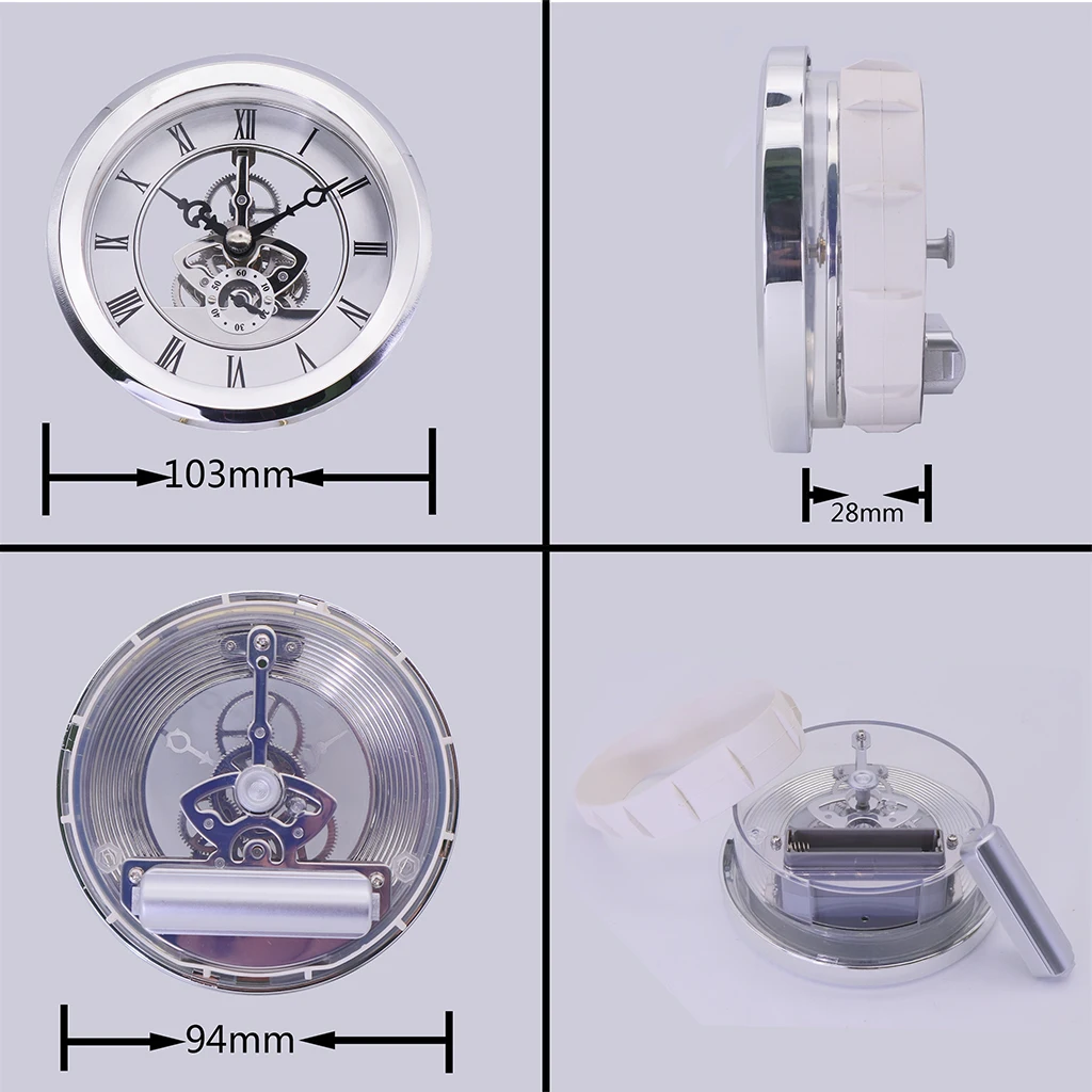 103mm Silver Color Transparent Skeleton Clock Inserts