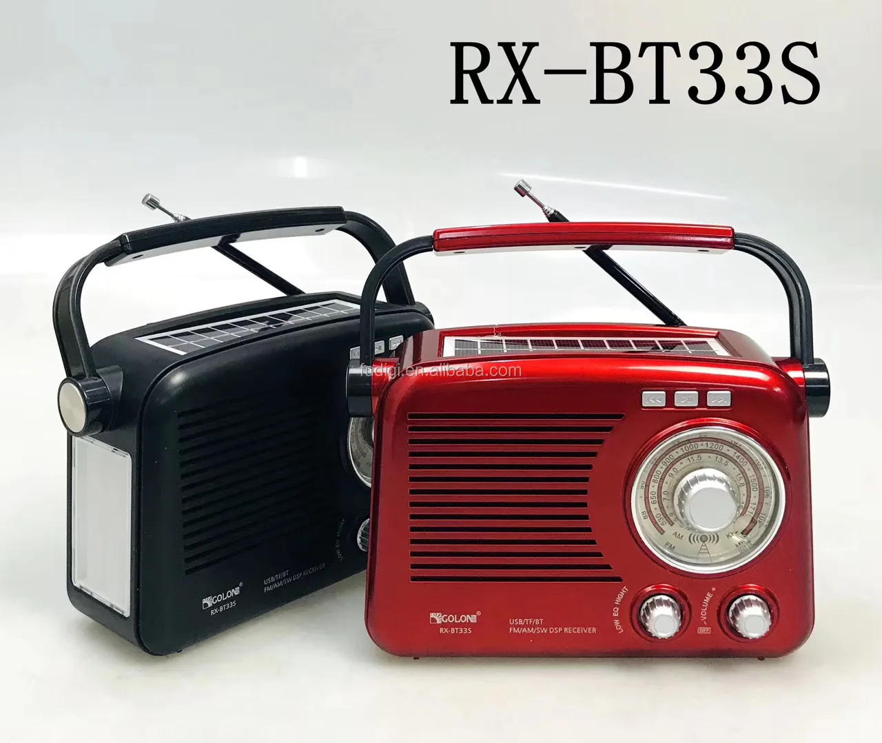 GOLON-luz de graves x RX RX-BT33S, radio portátil con energía Solar, FM, AM, 3 bandas, usb ...