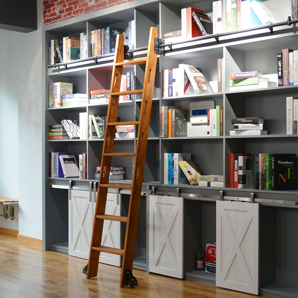 Sliding Ladder Bookshelf Cabinet - 2M Customizable Steel Ladder ...