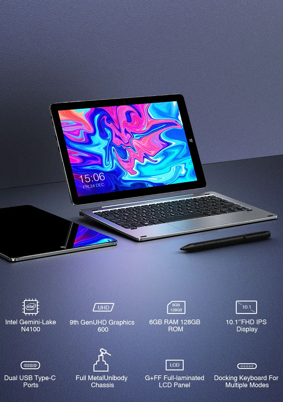 2020 New Chuwi Hi10 X Win10 Tablets 10.1 Inch Fhd Screen Intel N4100 Quad Core 6gb Ram 128gb Rom ...