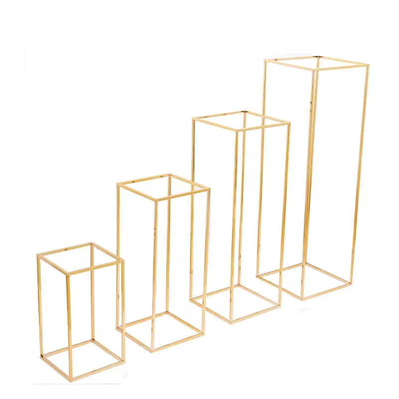 Rectangle Gold Metal Wedding Flower Vase - Elegant Centerpiece