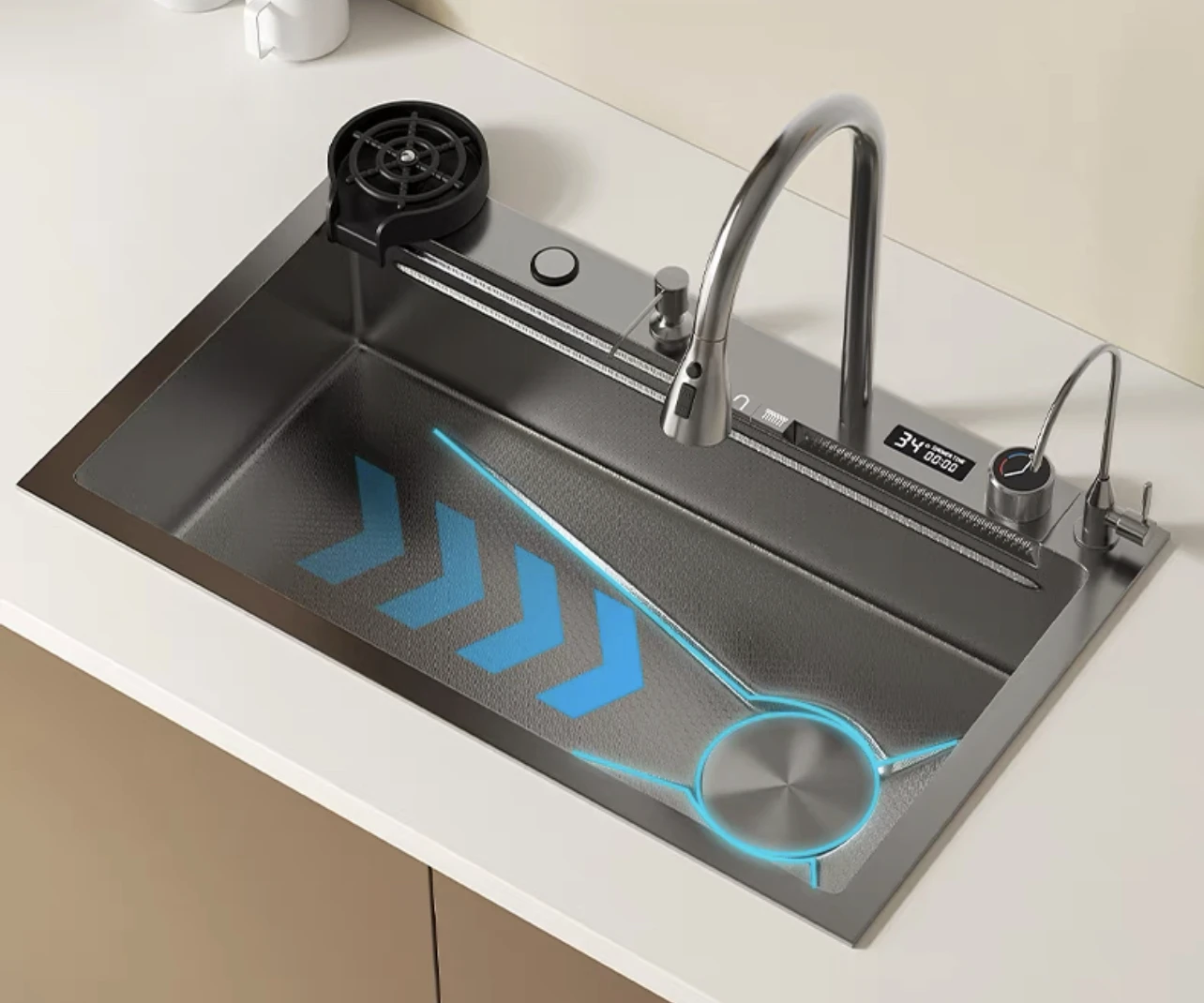 Kitchen Sink Flying Rain Waterfall Sink Household Dishwasher Basin Workstation Stainless Steel ...