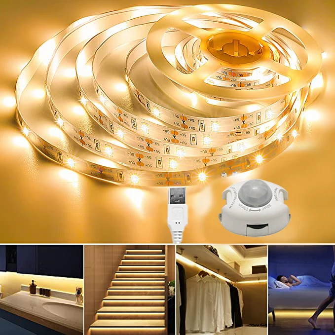 Wardrobe Stair Bed Motion Sensor Strips Light Night White Cabinet Light ...