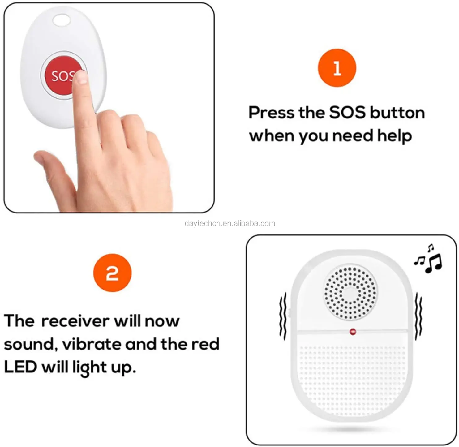 Daytech Vp02 Pager System Caregiver Beeper Long Range Button Waterproof ...