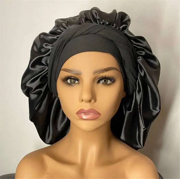 Custom Logo Luxury Fashion Hair Bonnets Silk With Tie Band - Buy Hair ...