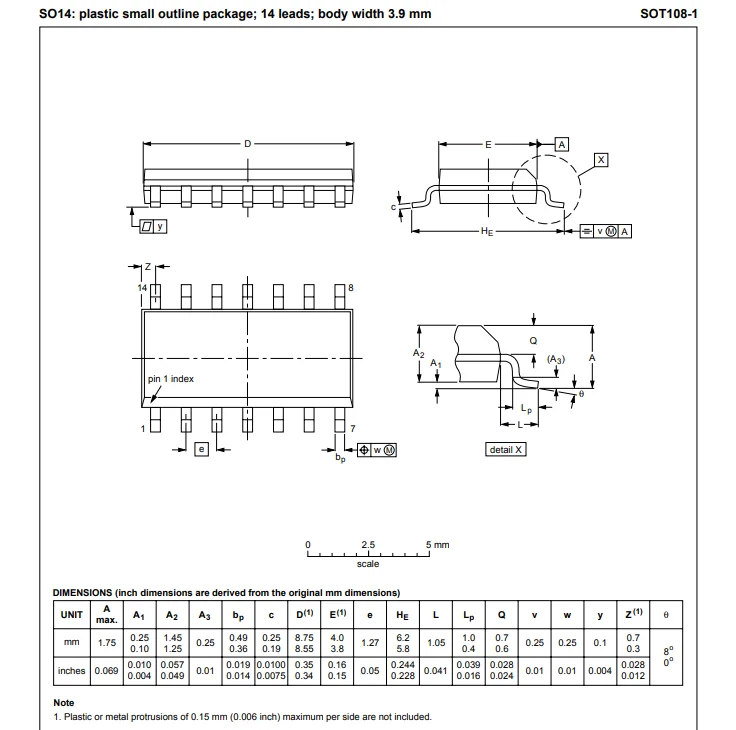 74HC14D Integrated Circuit - 6 Channel Schmitt Trigger