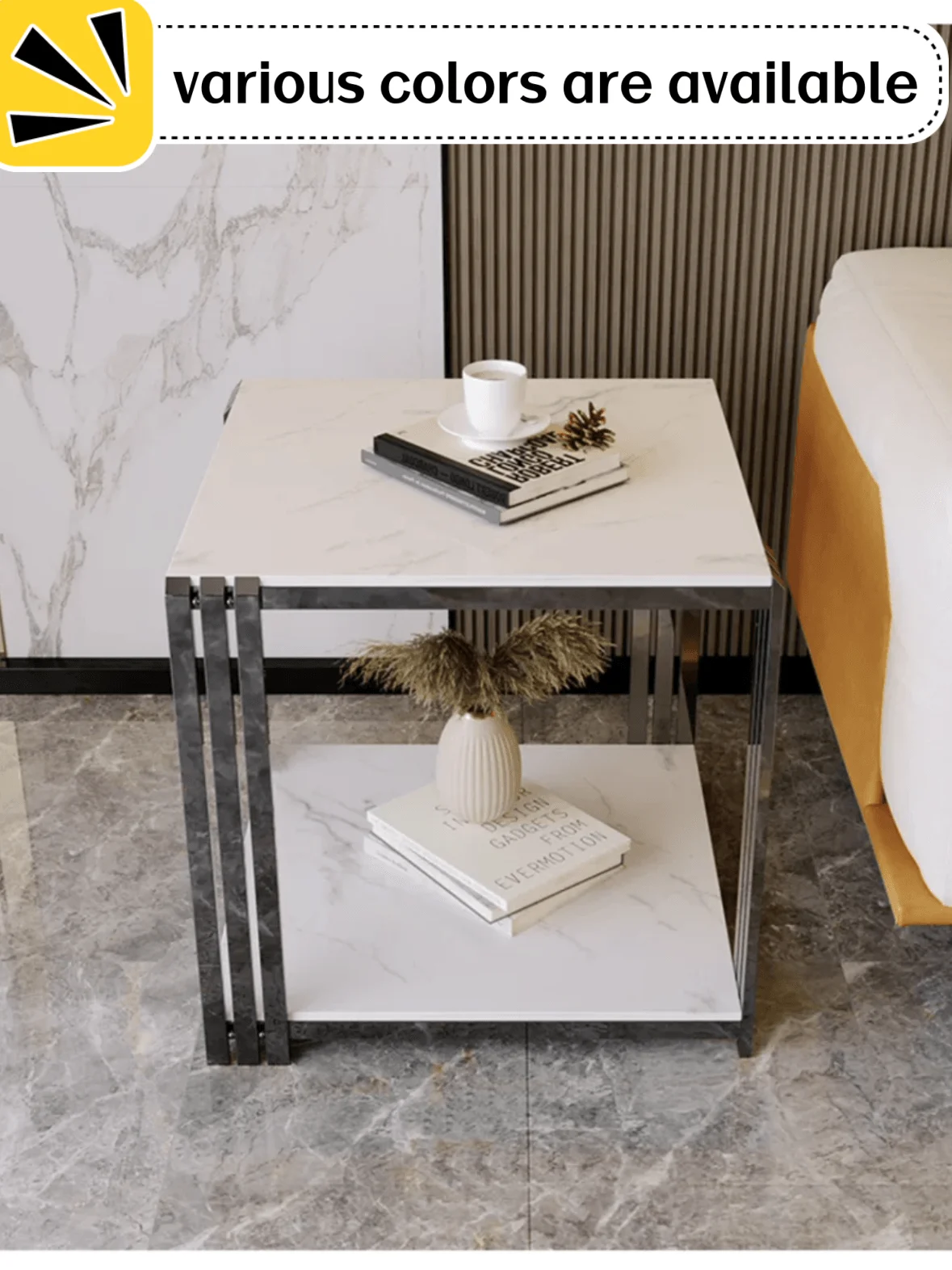 Modern Golden Stainless Steel Marble Top Corner Table Living Room Round ...
