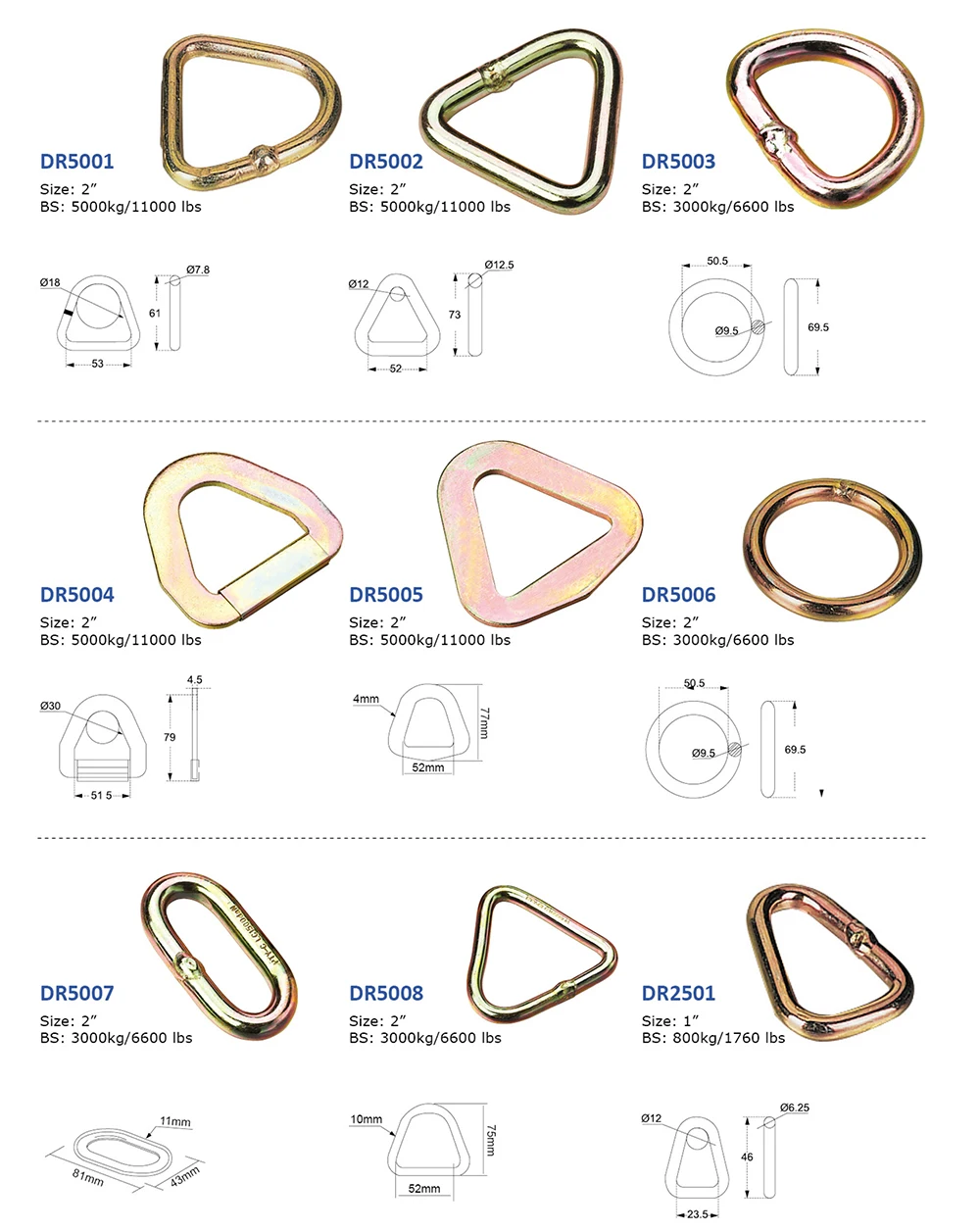 2" Steel Triangle Forged D-Ring Hardware - 3000kg Capacity