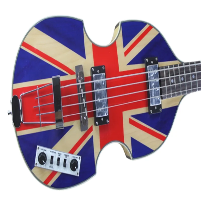 England Flag Vintage Looking Hofner Bb2 4 Strings Bass Tiger Flame ...