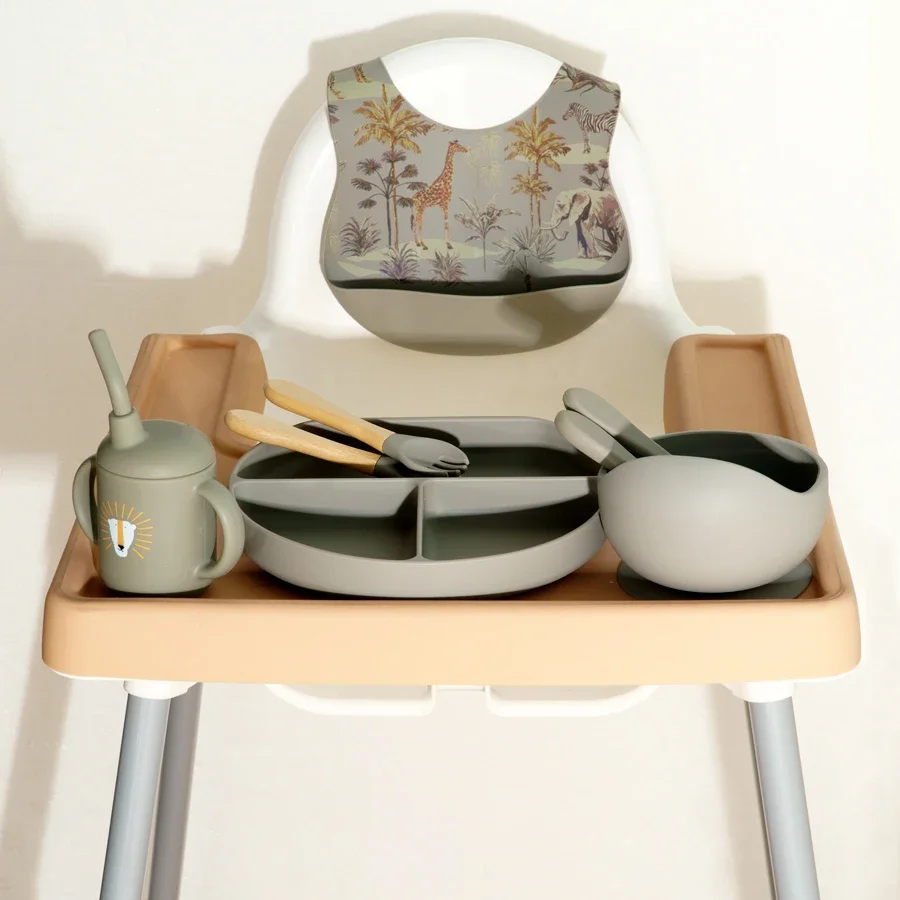 Hot Selling Feeding Set Bowl Baby Suction Plate Print Bib Cup Spoon ...