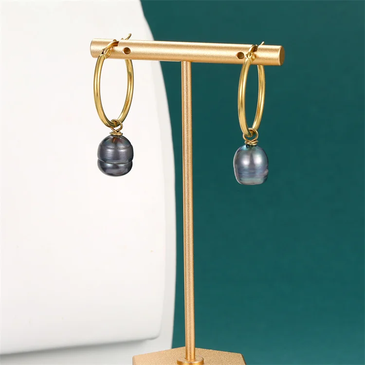 Hawaiian Pearl Set Freshwater Pearl Necklace Earrings Set Stainless Steel Gold Plated Jewelry ...