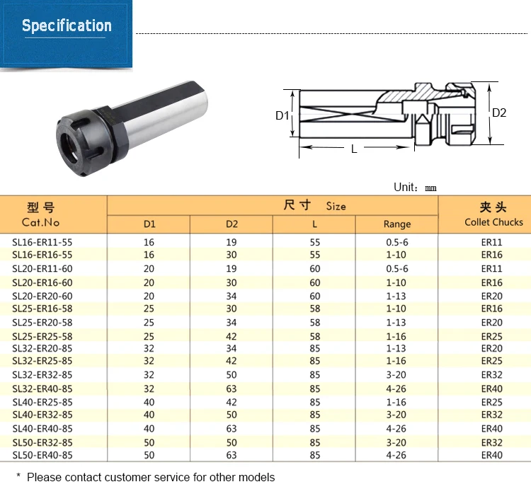 특수 선반 탄력 Er 콜릿 핸들 Sl40-er32-80 - Buy Er 콜레트 확장 바,Cnc 도구 정밀 고정 Sld 확장 핸들 ...
