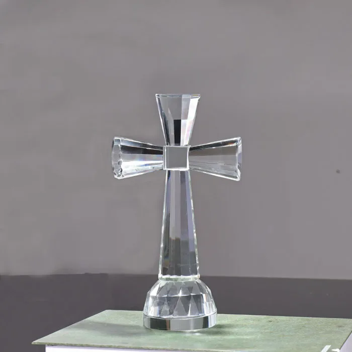 Clear Crystal Glass Standing Cross MH-15550 - Art & Collectible