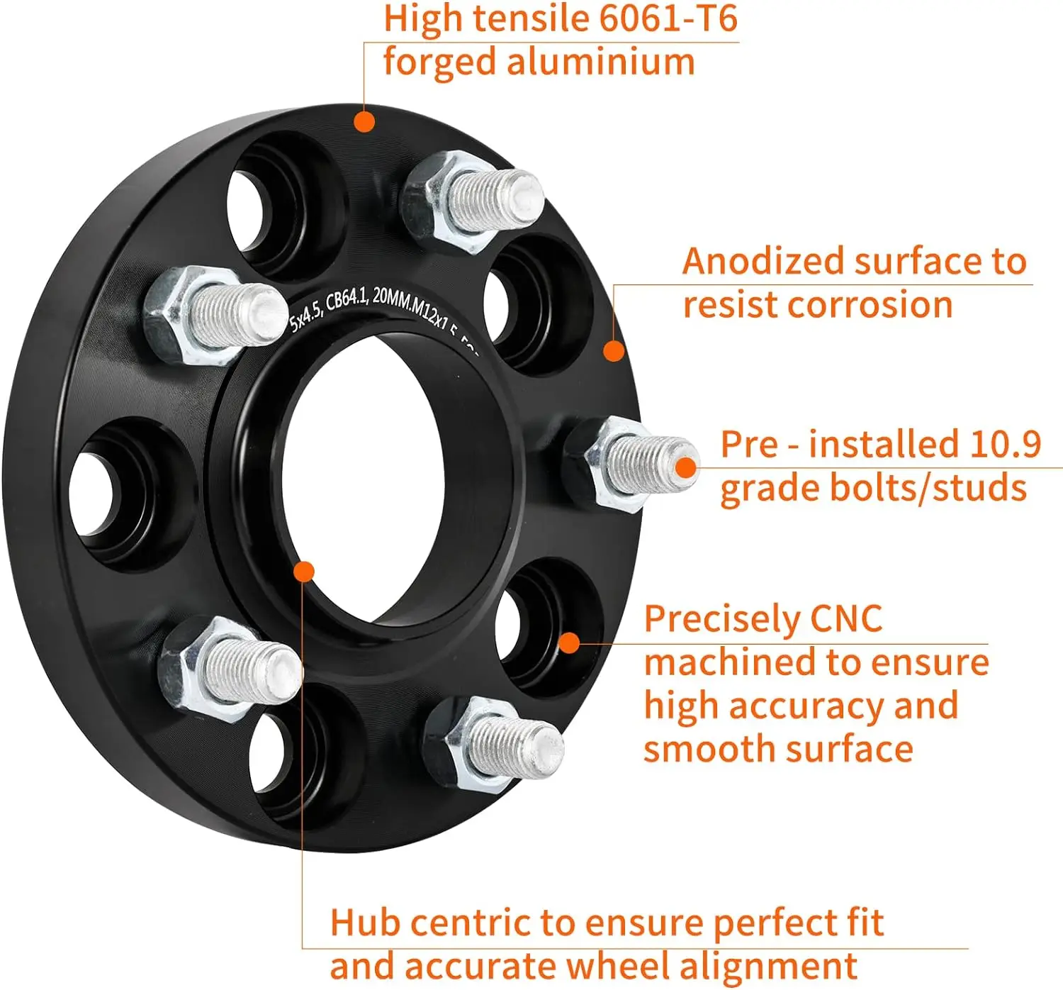 20mm Hubcentric Black Wheel Spacers 5x114.3 Forged Wheel Adapters 64 ...