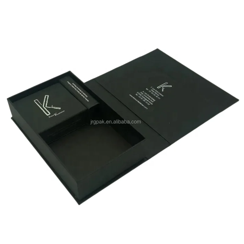Luxury Black Card Hinged Paper Box With Silver Stamping Logo For ...