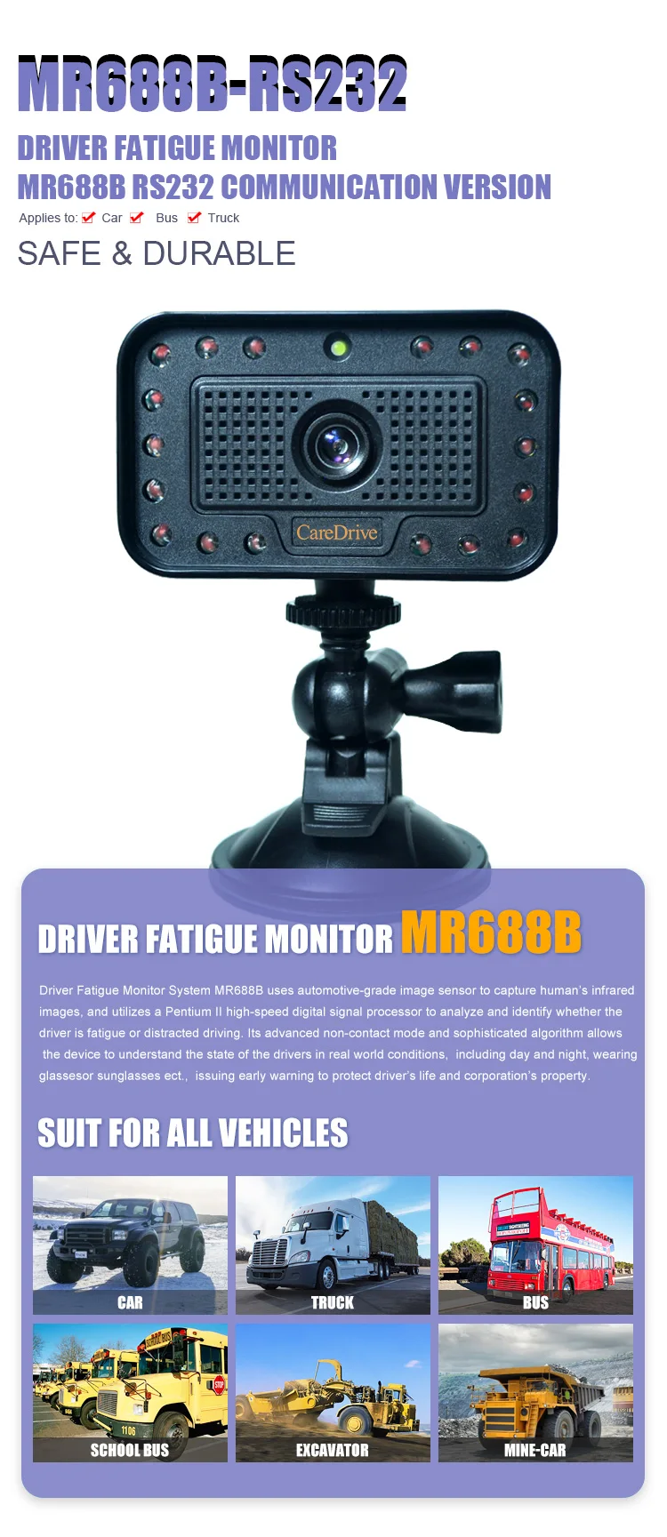 Caredrive Mr688b Driver Fatigue Sensor Rs232 Version Fleet Management Driving System Driver ...