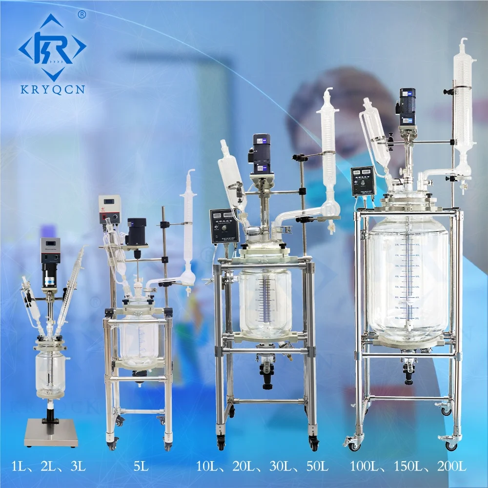 Lab Chemical Glass Jacketed Reactor 1l 2l 3l 5l 10l 20l 30l 50l 100l ...