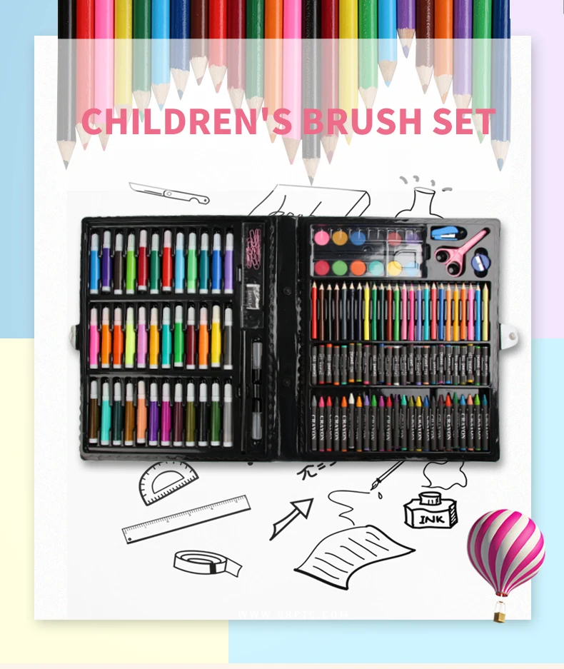 School Kids Box Watercolor Pencil Crayon 150 Pieces Drawing Art ...