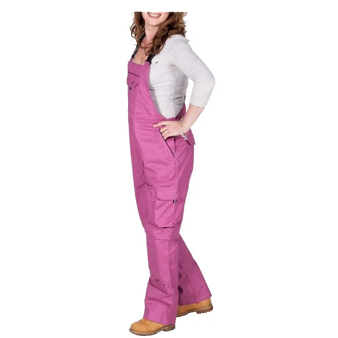Women's Cotton Denim Bib Dark Pink Work Overalls