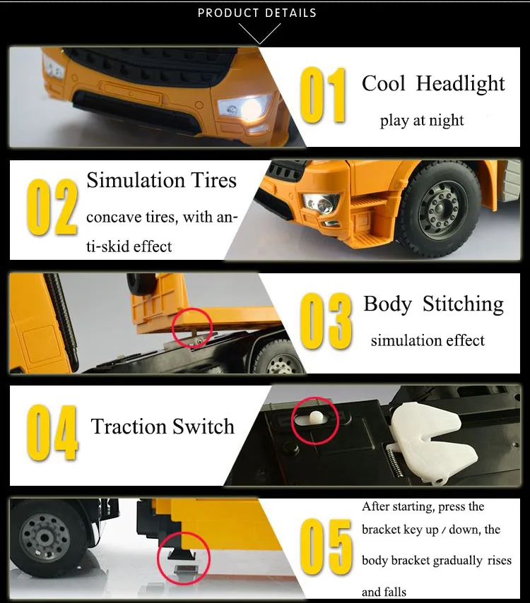 Rc Truck Flatbed Semi-trailer 1:20 2.4g Engineering Tractor Remote ...