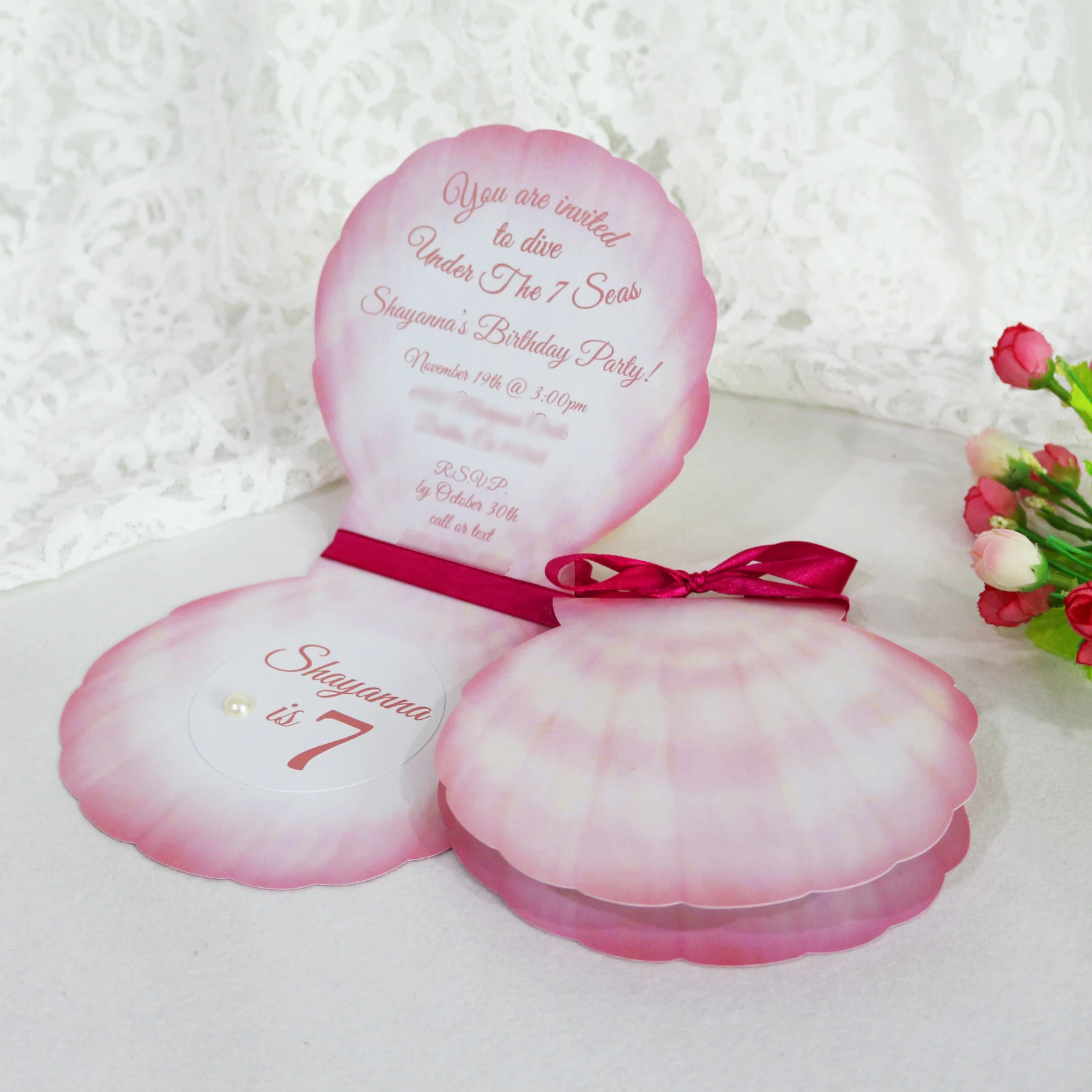 DIY Sea Shell Birthday Party Invite Folded Pop-Up Wedding Invitation ...