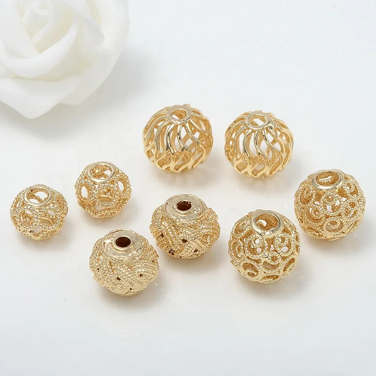Jewelry Accessories 14k Gold Plated Round Shape Hollow Spacer Beads For Bracelet Necklace Making ...