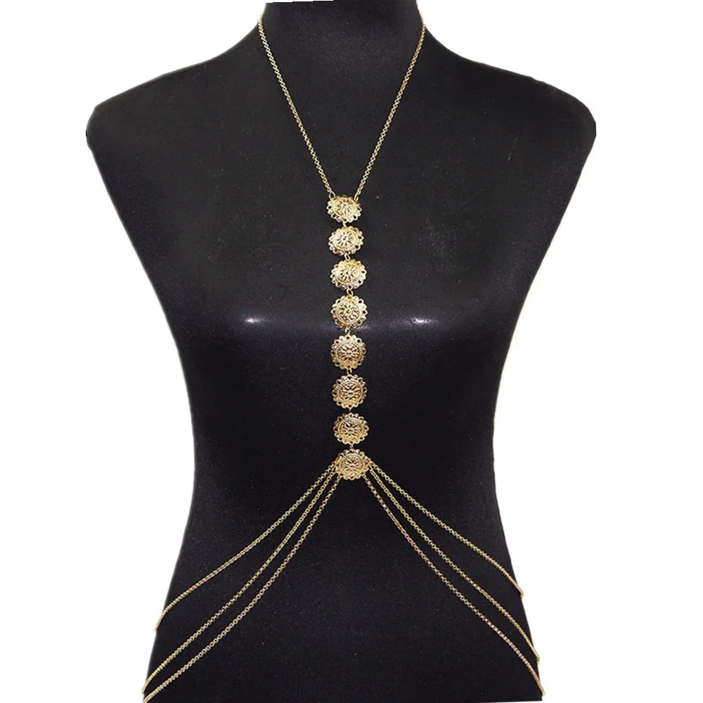 New Body Necklace Women Geometric Gold Color Body Cuban Chain Ladies ...