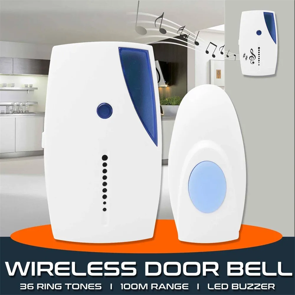 Wireless Door Bell 36 Tunes Chime Home Cordless Portable Self-adhesive ...