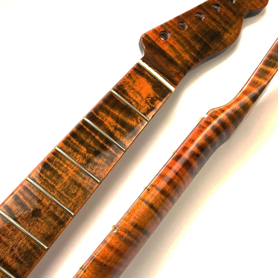 9.5 Inch Radius 21 Fret Dark Brown Tiger Flame Maple Tl Electric Guitar ...